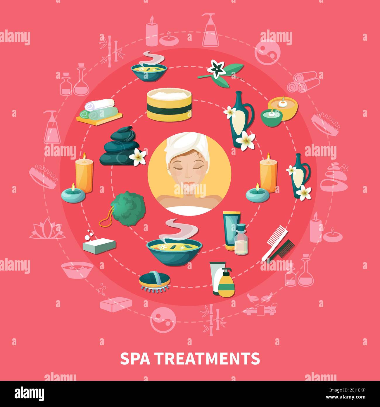 Spa wellness resort treatments and services symbols circle composition ...