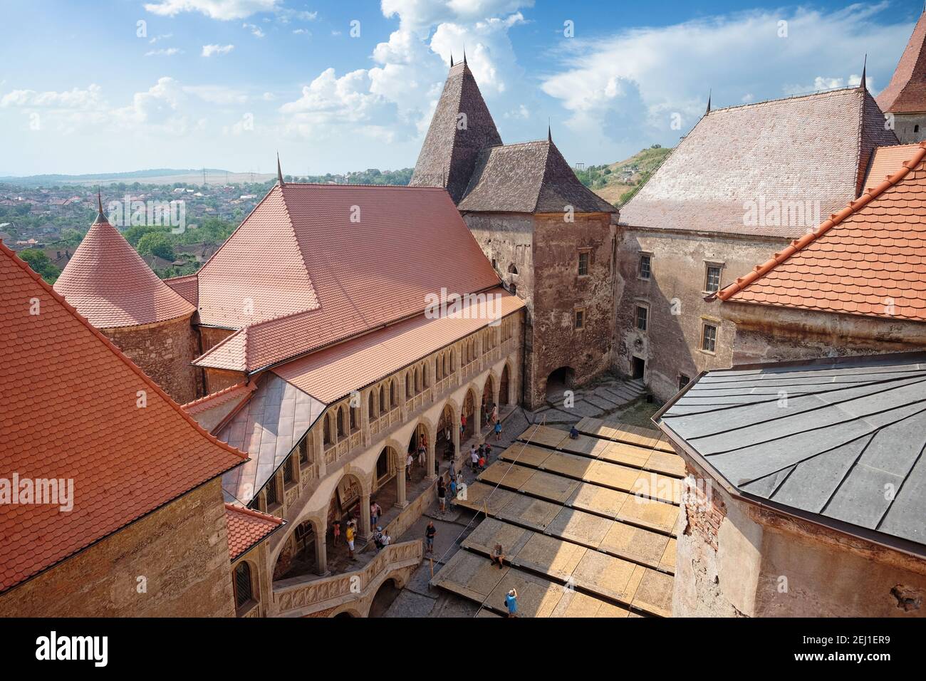 HUNEDOARA, ROMANIA - AUGUST 13, 2015: medieval Corvin Castle in ...