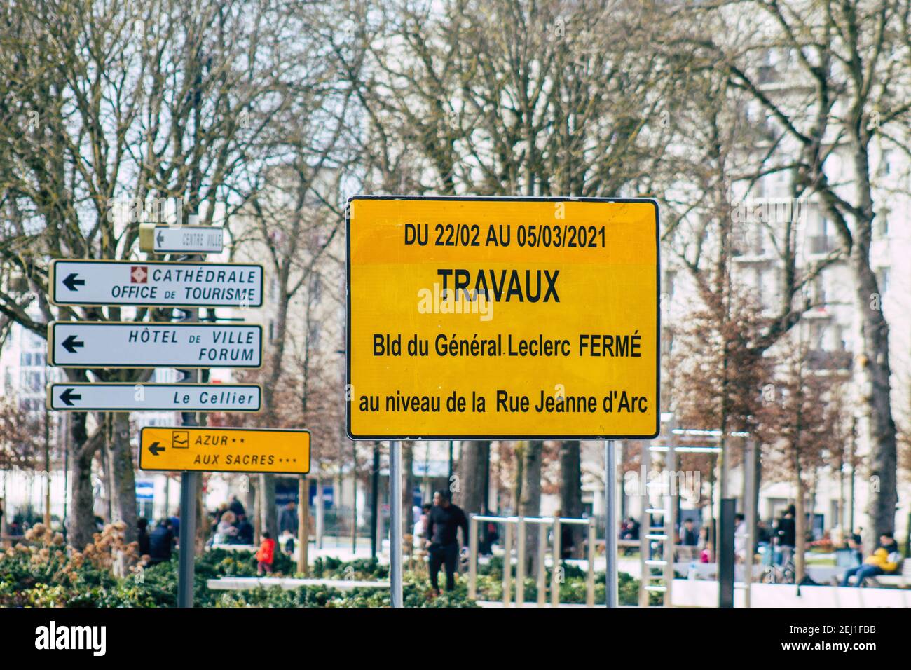 Reims France February 20, 2021 Street sign or road sign, erected at the ...