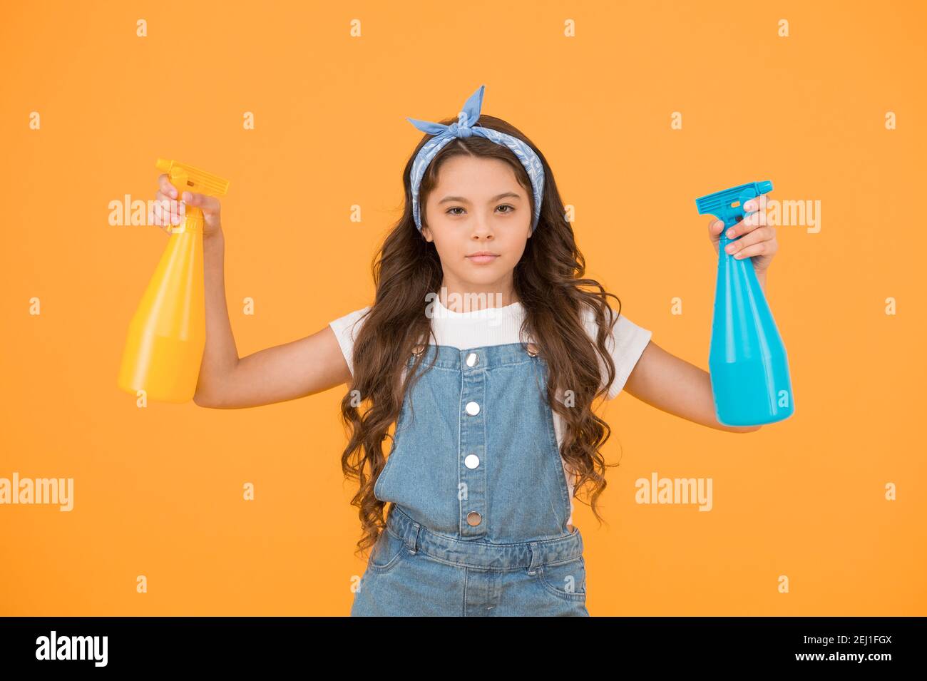 Clean quickly. Easy method. Household duty. Girl cute kid cleaning ...