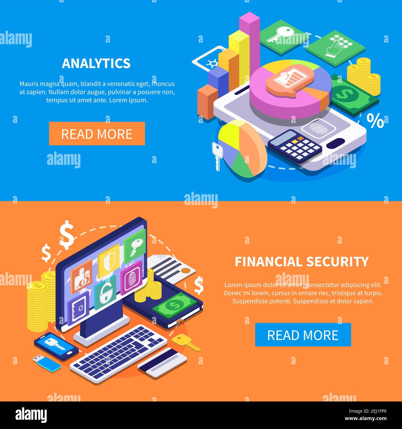 Safe transaction financial security data isometric horizontal banners ...