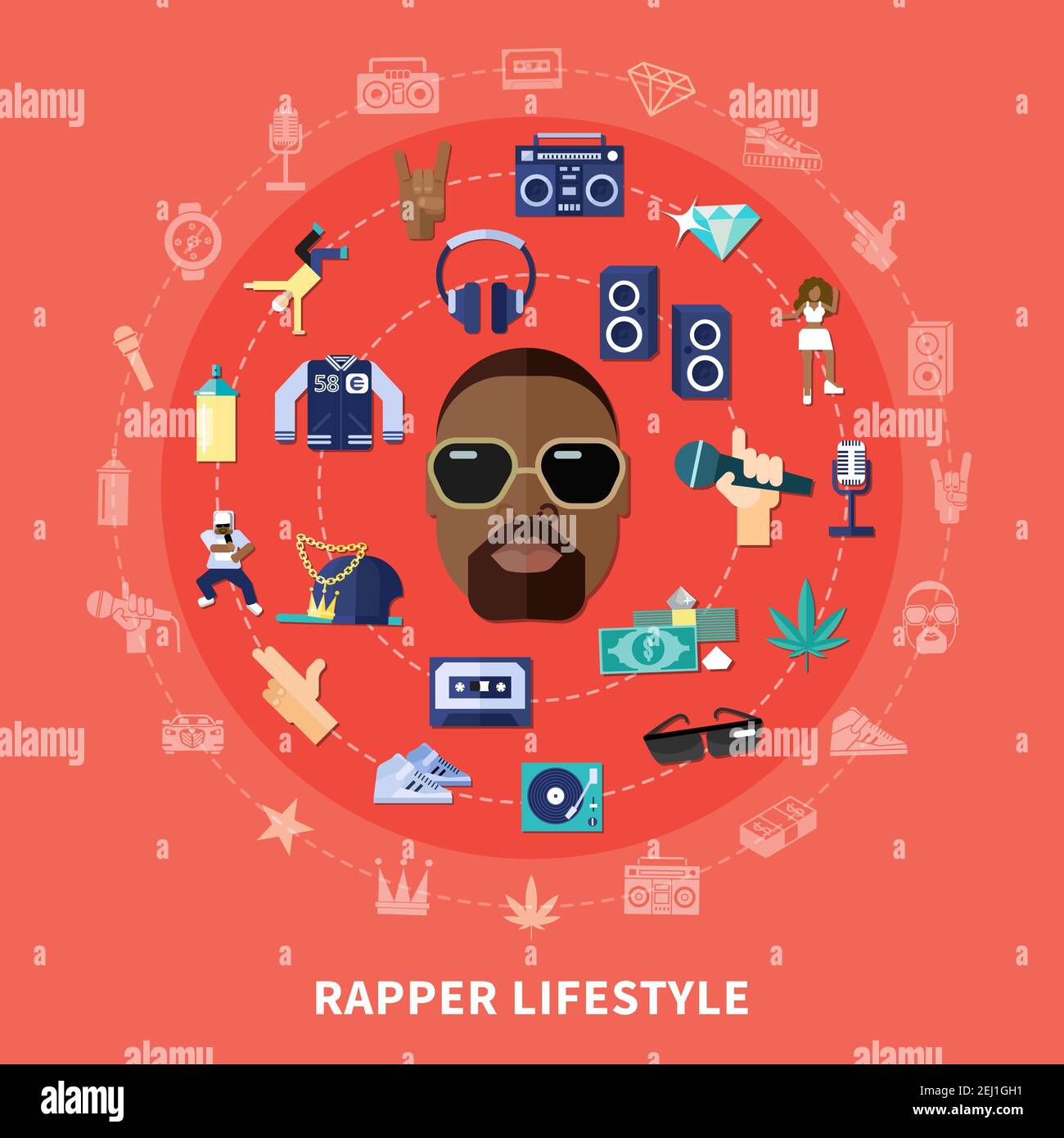 Rapper lifestyle round composition with african american, music ...