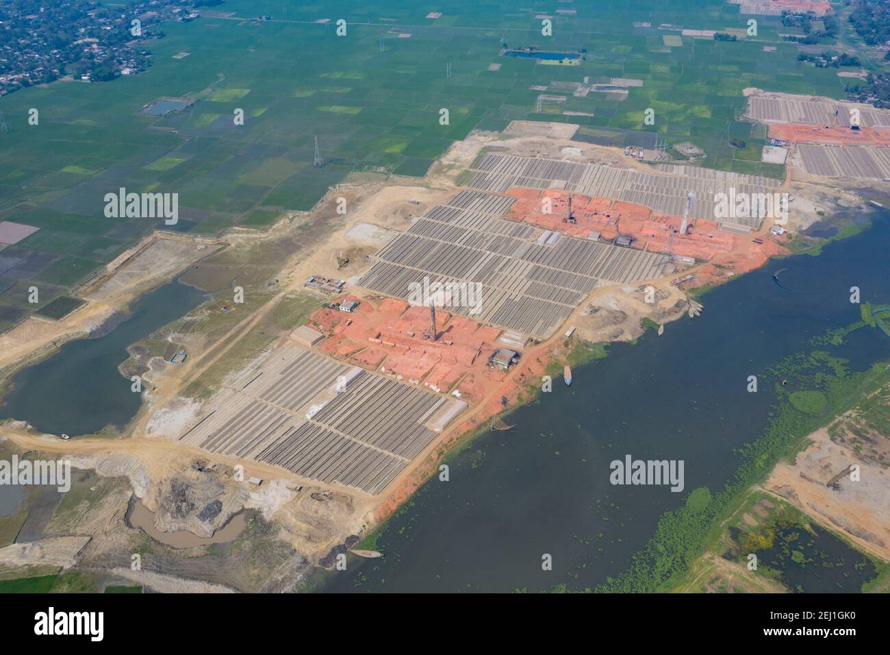 Brickfields on the bank of of Titas River at Brahmanbaria, Bangladesh ...