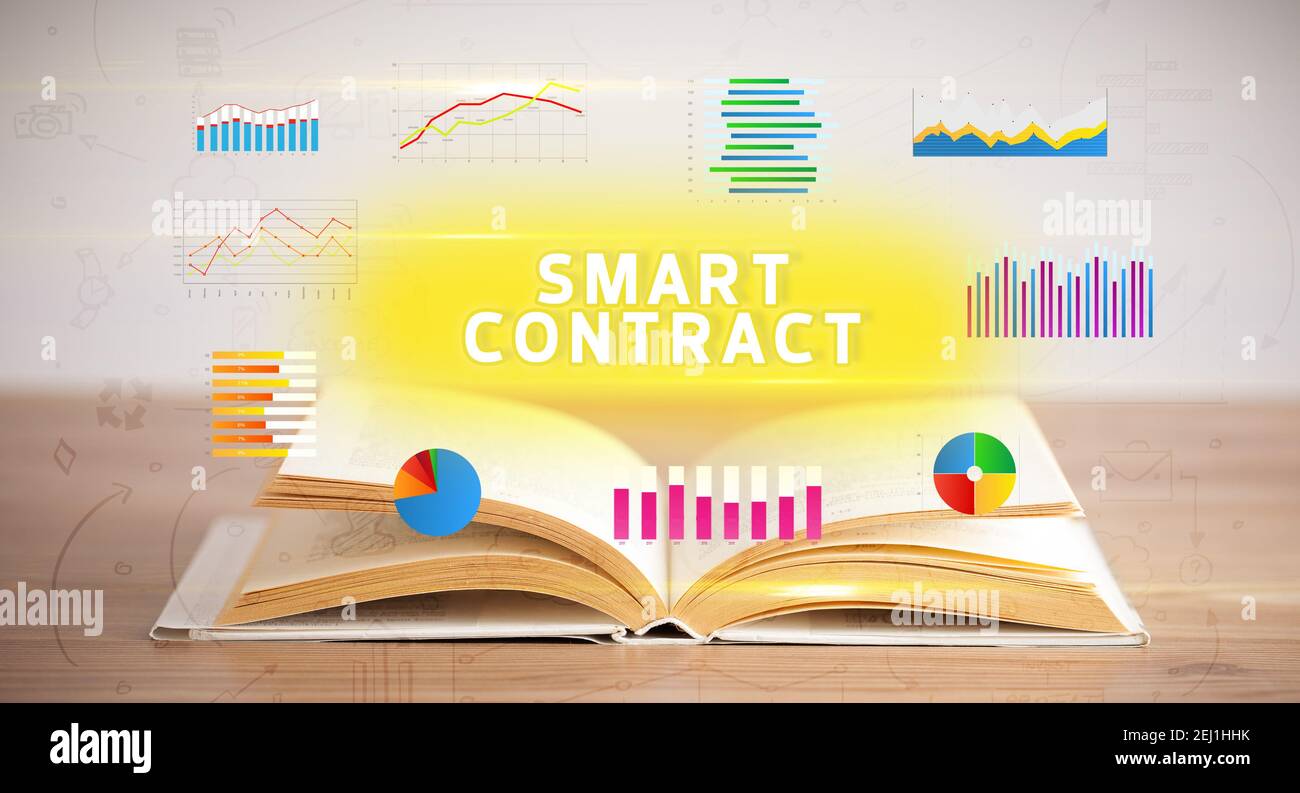 Open book with SMART CONTRACT inscription, new business concept Stock ...