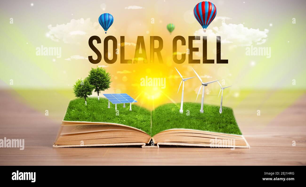 Open book with SOLAR CELL inscription, renewable energy concept Stock ...