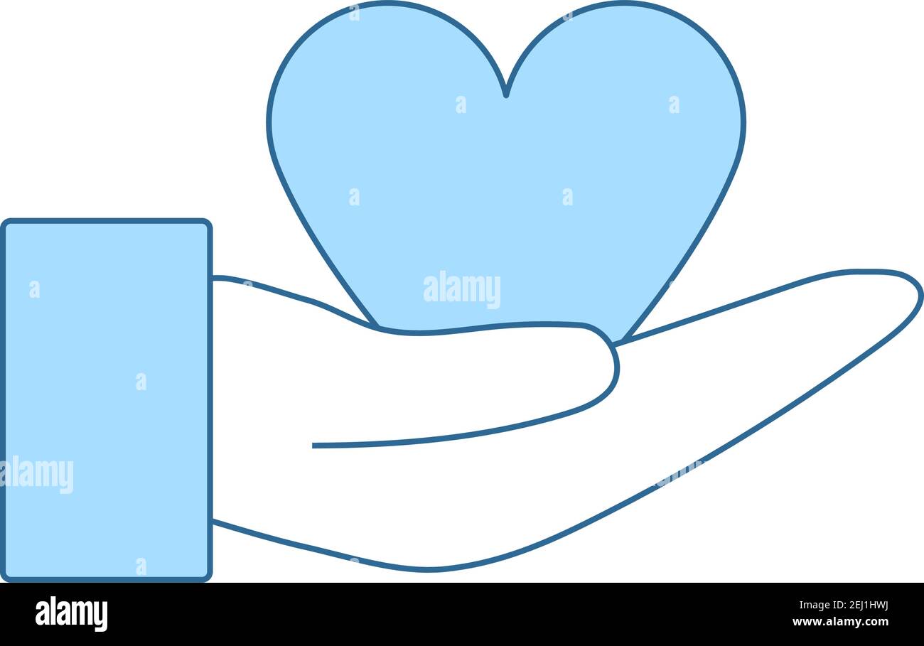 Hand Present Heart Ring Icon. Thin Line With Blue Fill Design. Vector ...