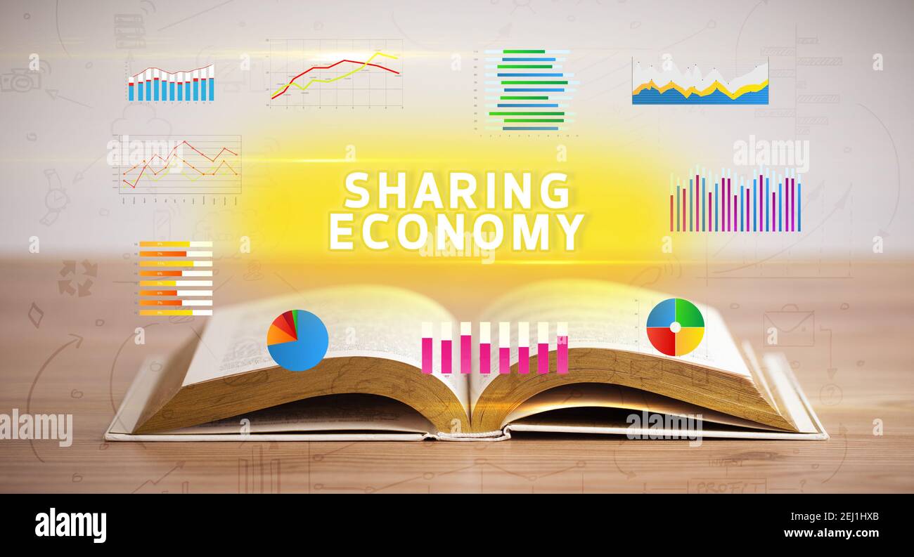 Open book with SHARING ECONOMY inscription, new business concept Stock ...