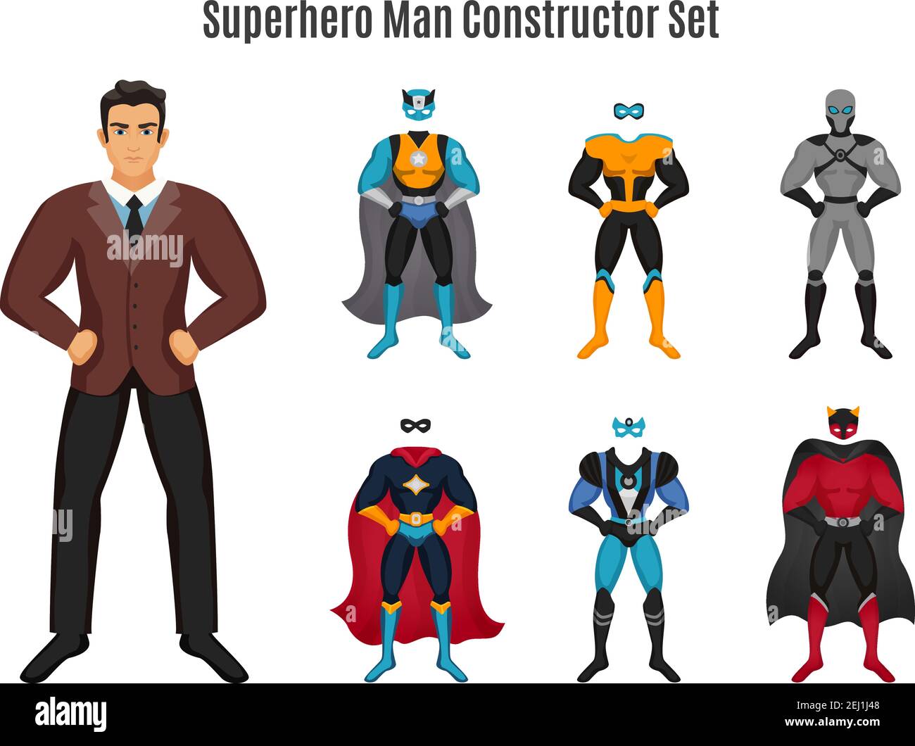 Superhero constructor set with man in business suit and protector ...