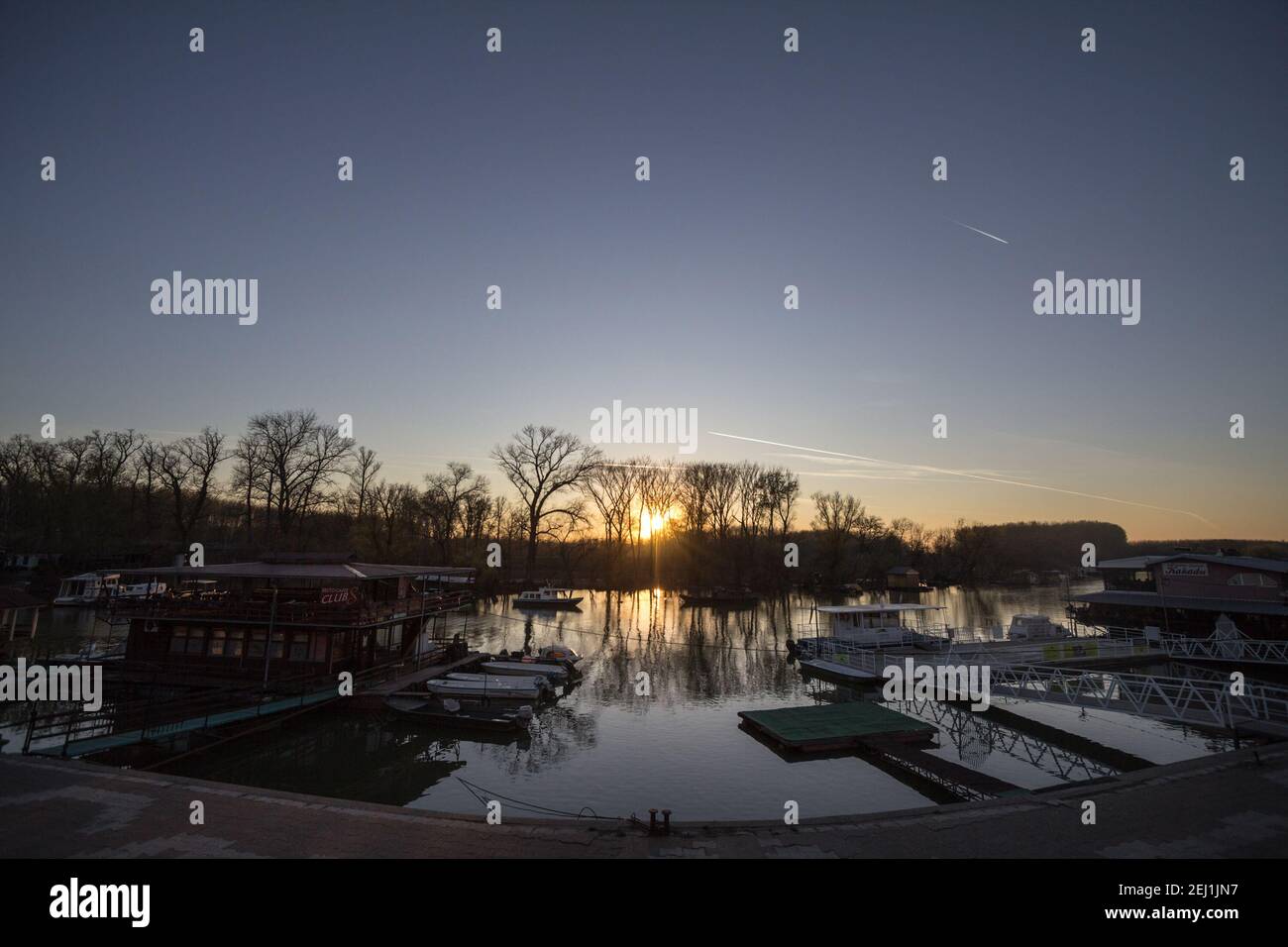 PANCEVO, SERBIA - MARCH 23, 2019: Panorama of Tamis river, on Pancevo ...