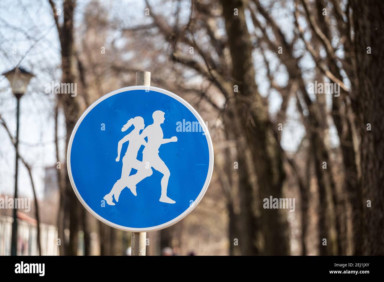 Standard European roadsign, a blue circle with the icon of two people ...