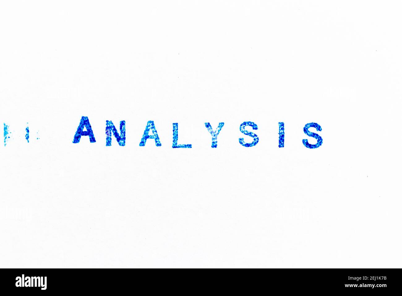 Blue color ink of rubber stamp in word analysis on white paper ...