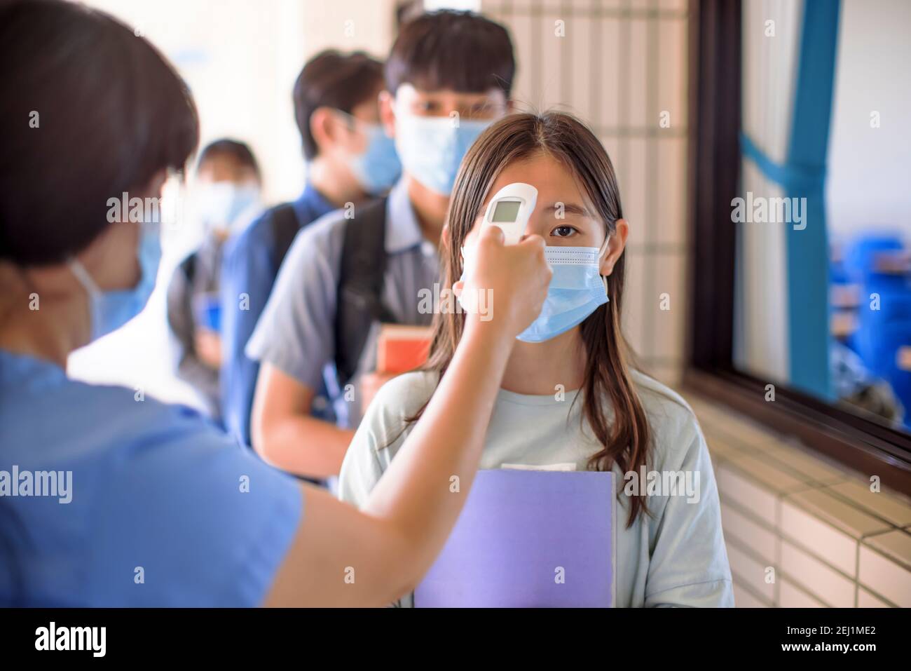 Measure Temperature and medical check at school for covid-19 Stock ...