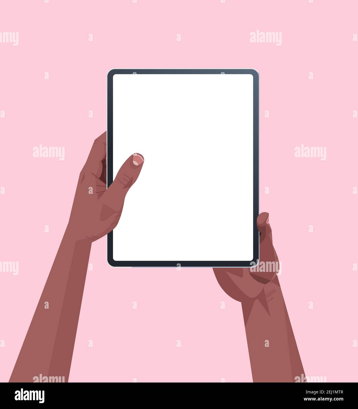 african american human hands holding tablet pc with blank touch screen ...