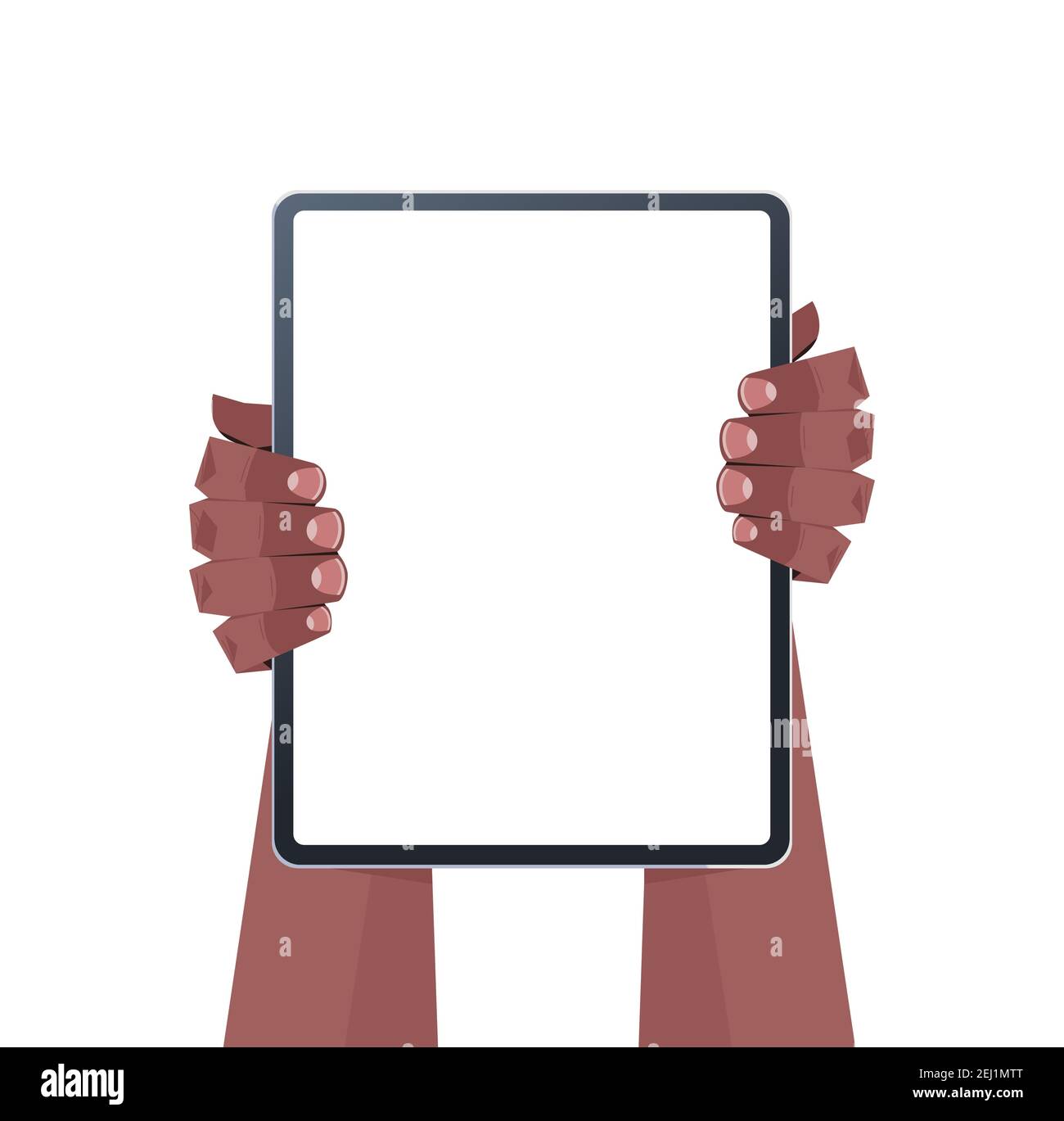 african american human hands holding tablet pc with blank touch screen ...