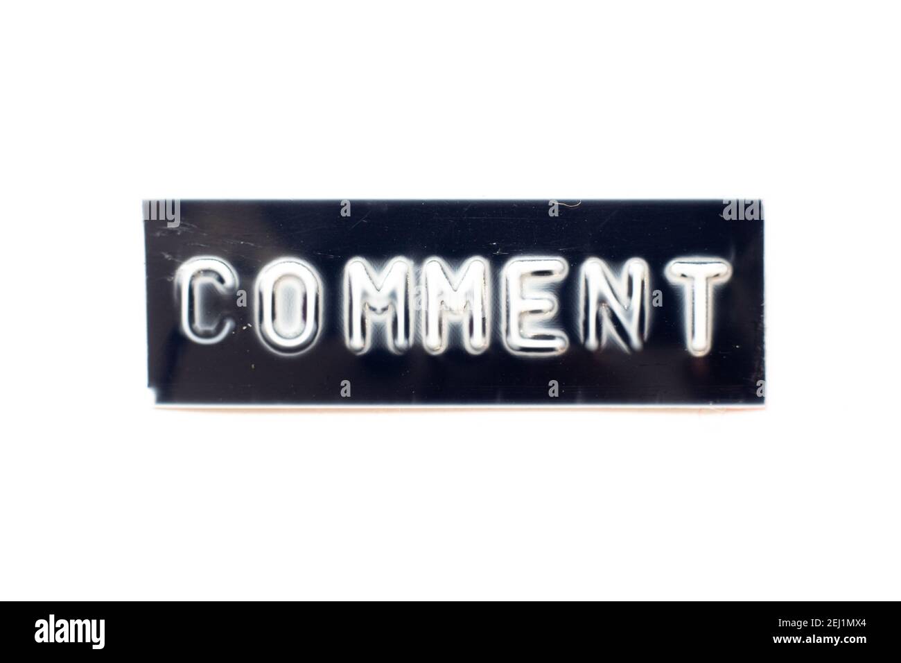 Embossed letter in word comment on black banner with white background ...