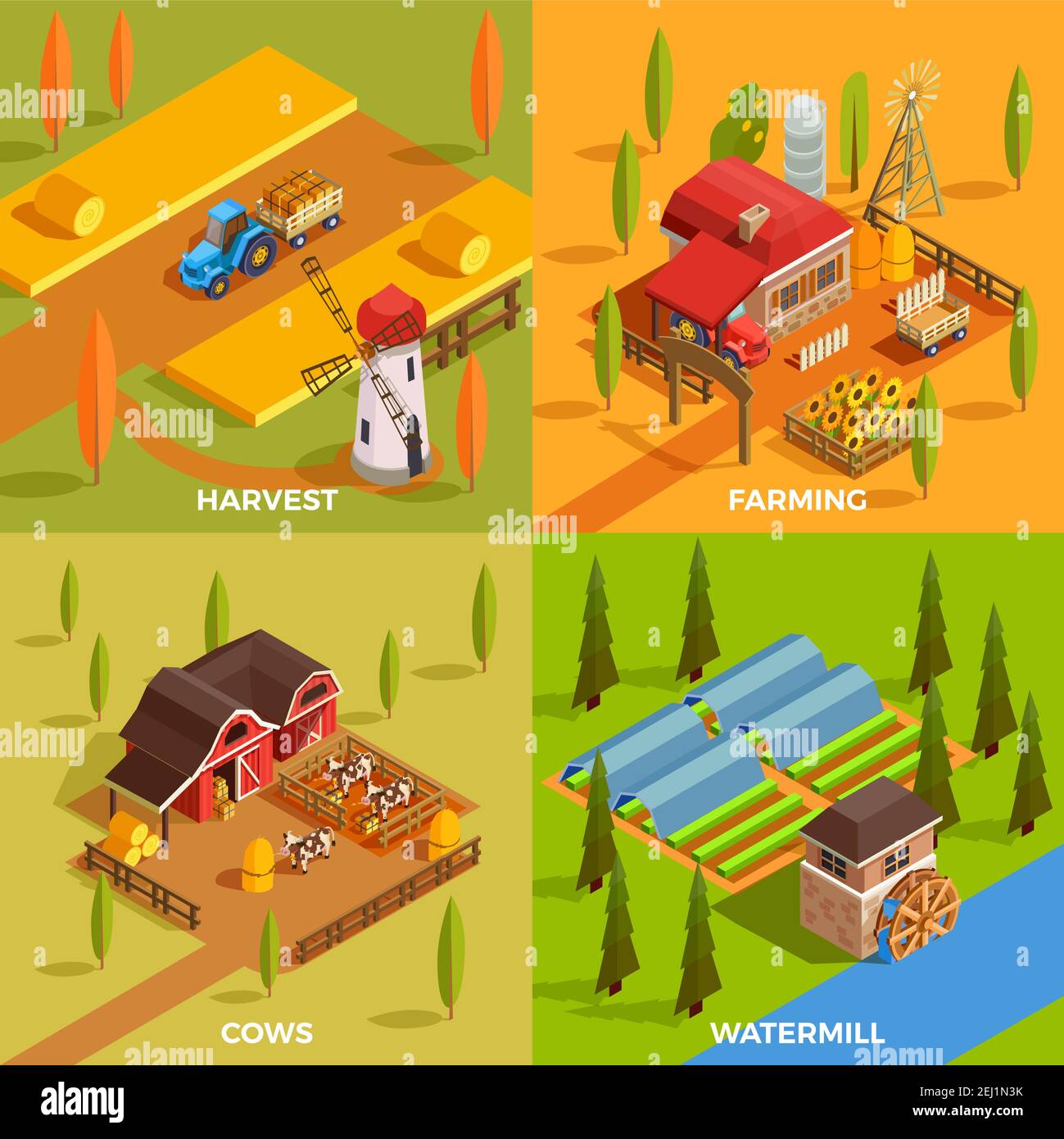 Farm rural buildings watermill domestic animals and agricultural ...