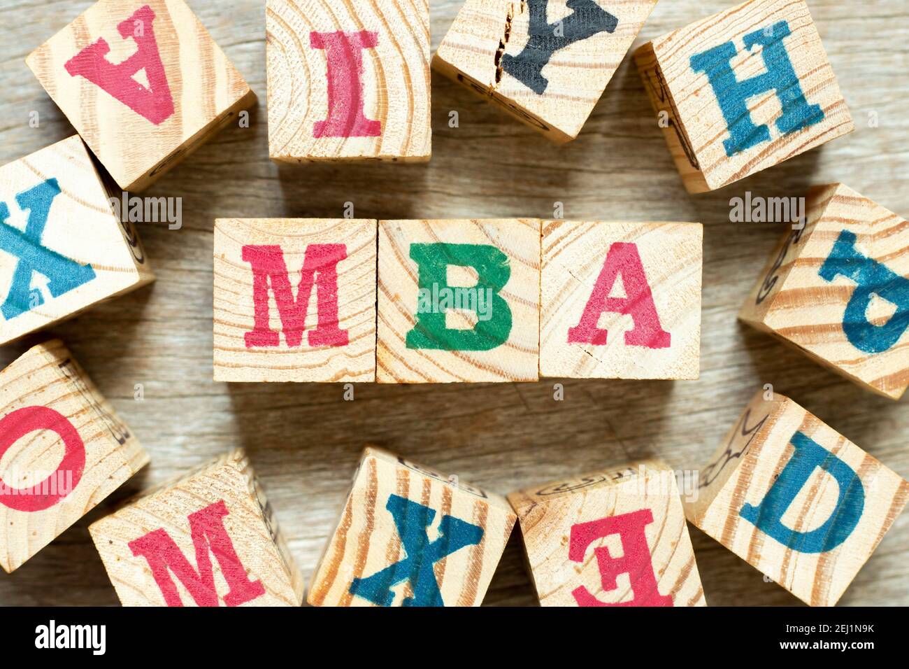 Alphabet letter block in word MBA (Abbreviation of master of business ...