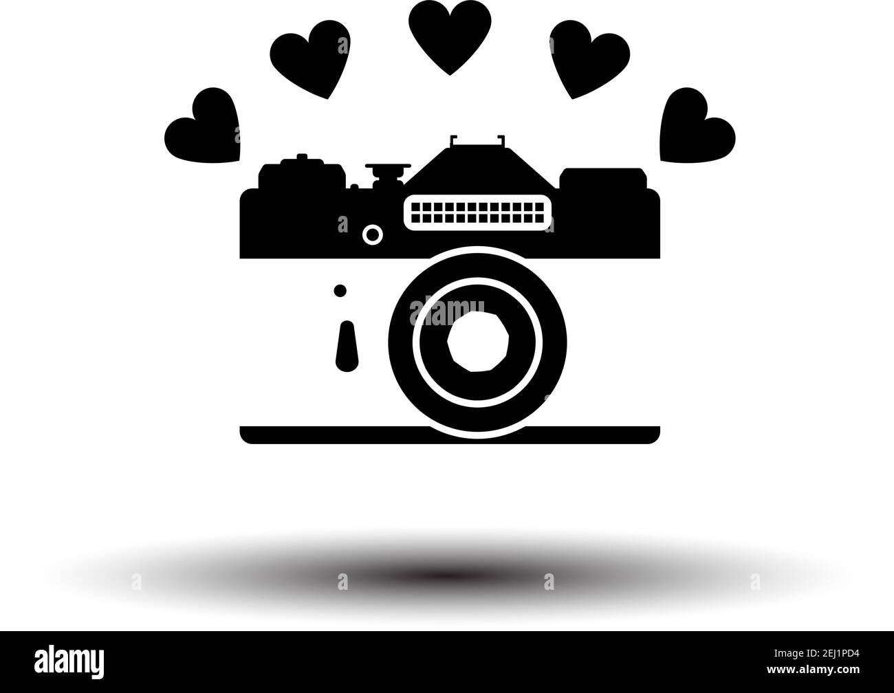 Camera With Hearts Icon. Black on White Background With Shadow. Vector ...
