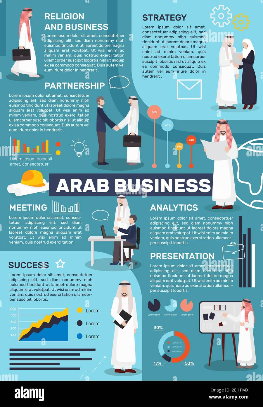 Arab business people infographics with doodle human characters in ...