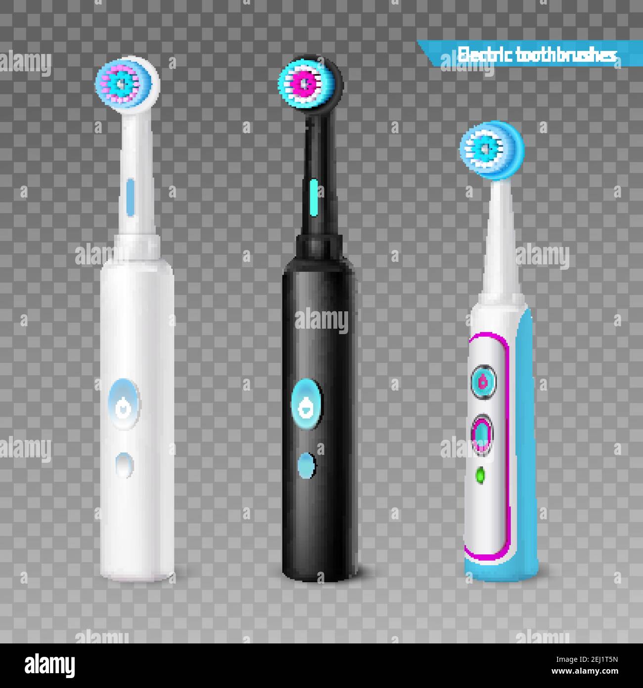 Colorful modern electric toothbrushes of different size set isolated on ...