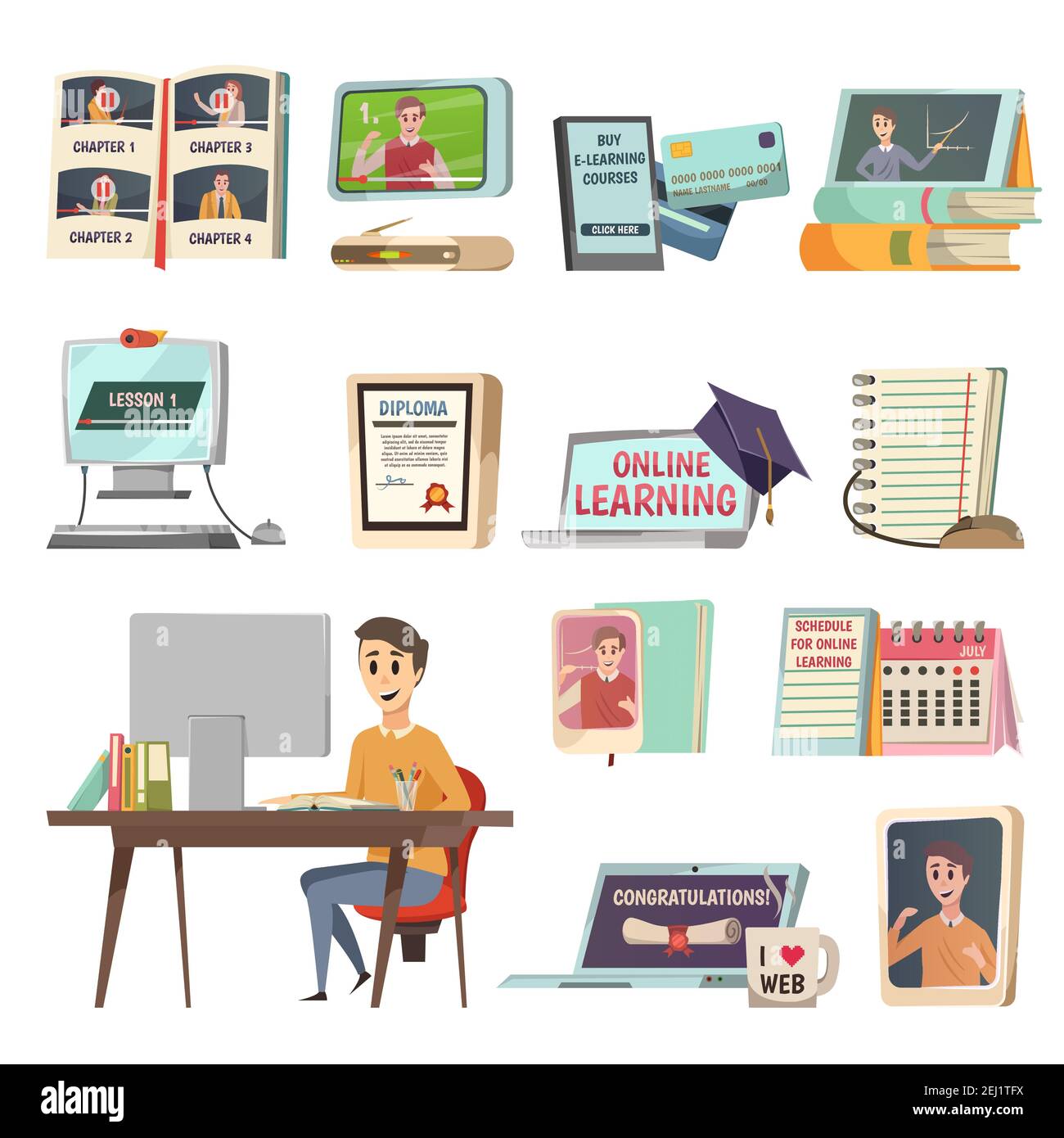 Online education orthogonal set with learning courses app in phone and ...