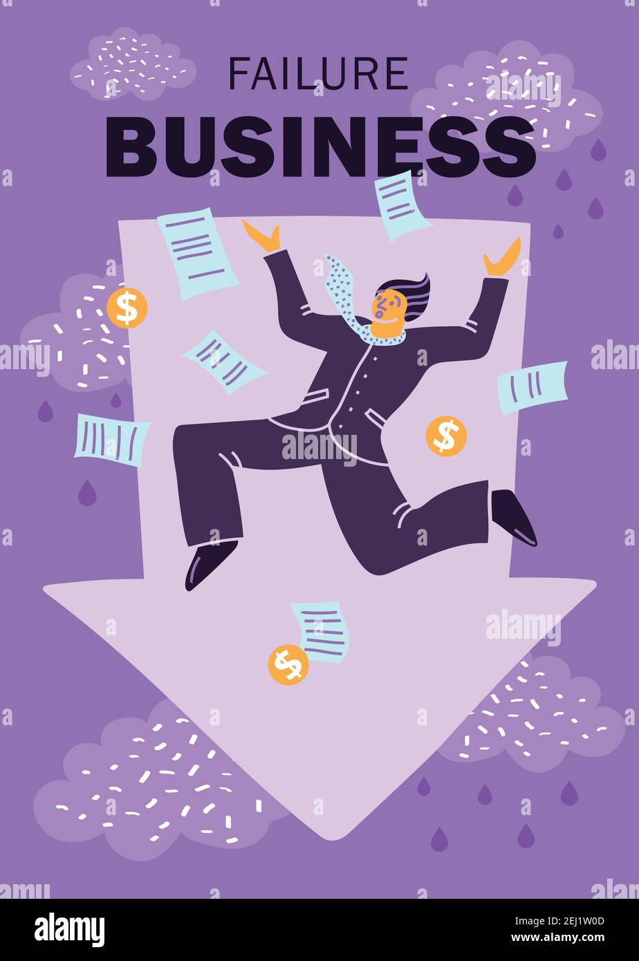 Flat colored and abstract failure business concept with businessman ...