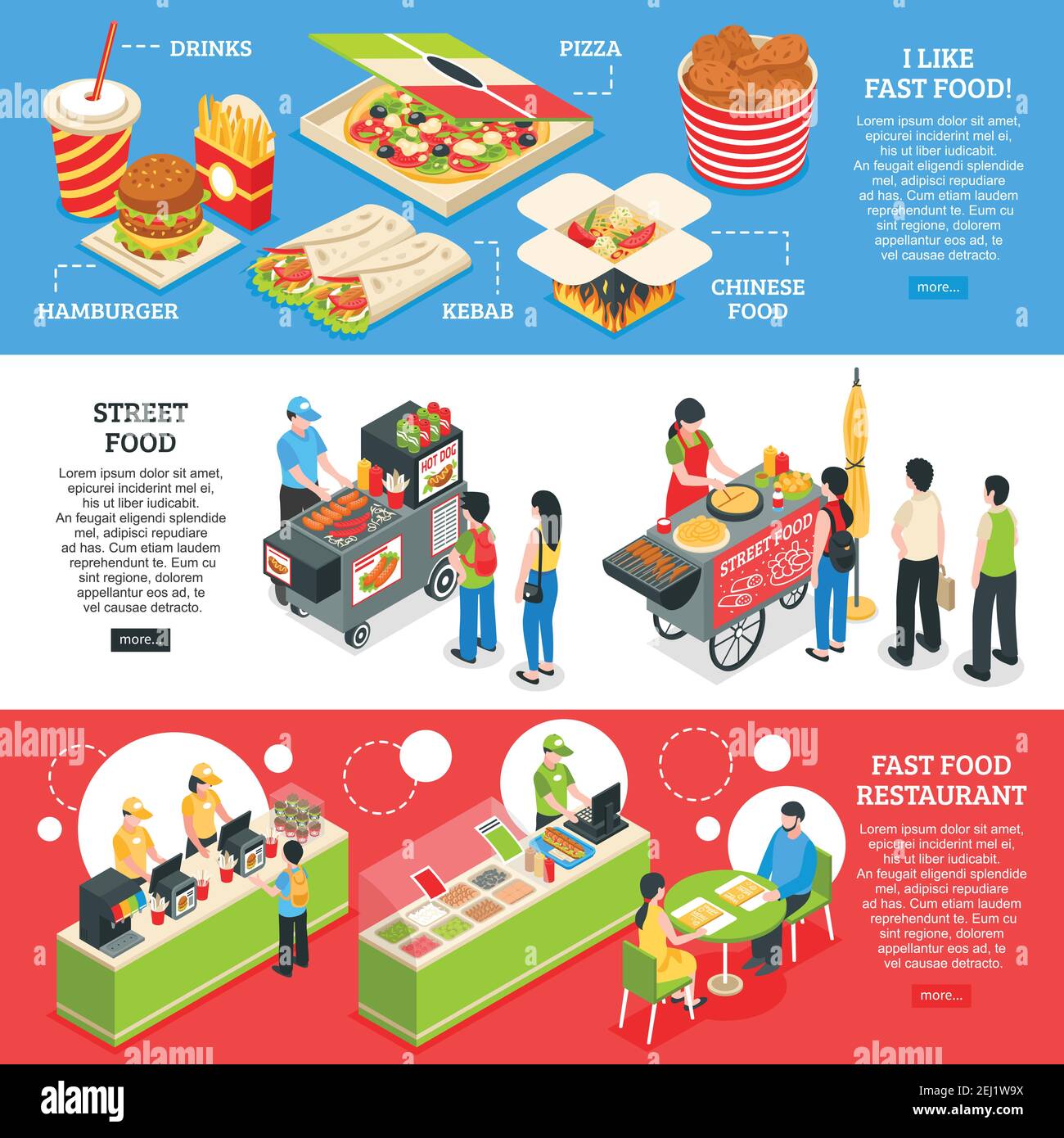 Fast food restaurants streets mobile carts and home delivery orders ...