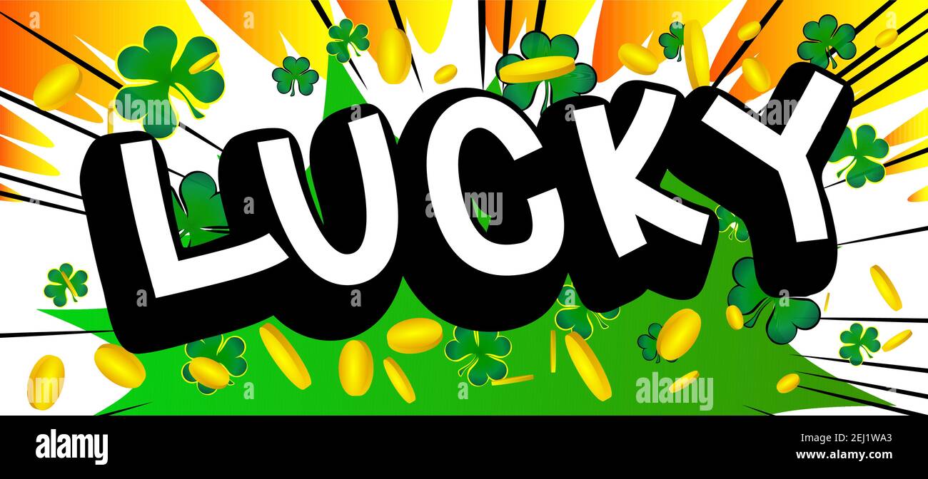 Luck related comic book style poster, banner, template. Cartoon style ...