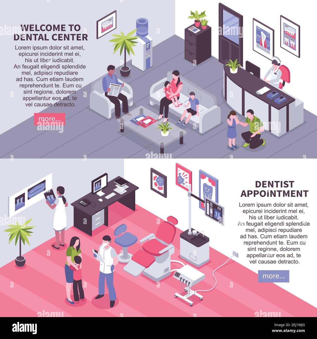 Welcome to dental center and dentist appointment isometric horizontal ...