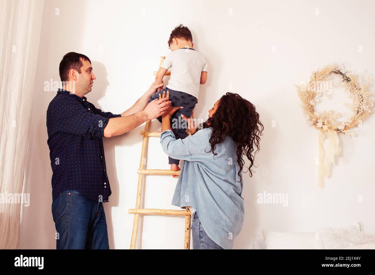 happy smiling family together at home, lifestyle people concept Stock ...
