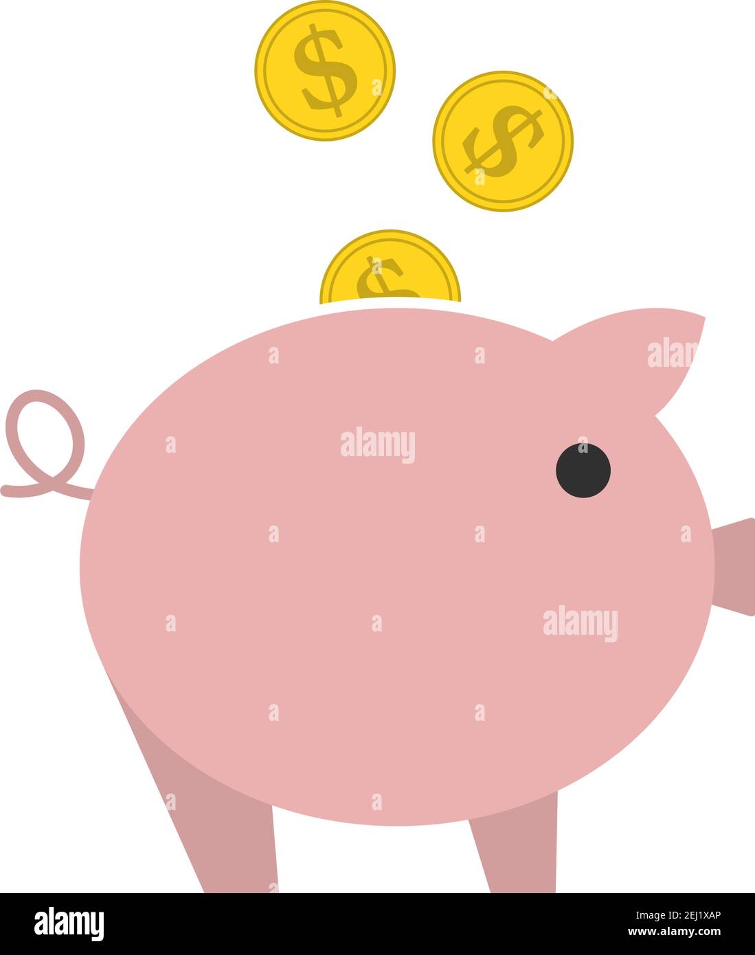 Golden Coins Fall In Piggy Bank Icon. Flat Color Design. Vector ...