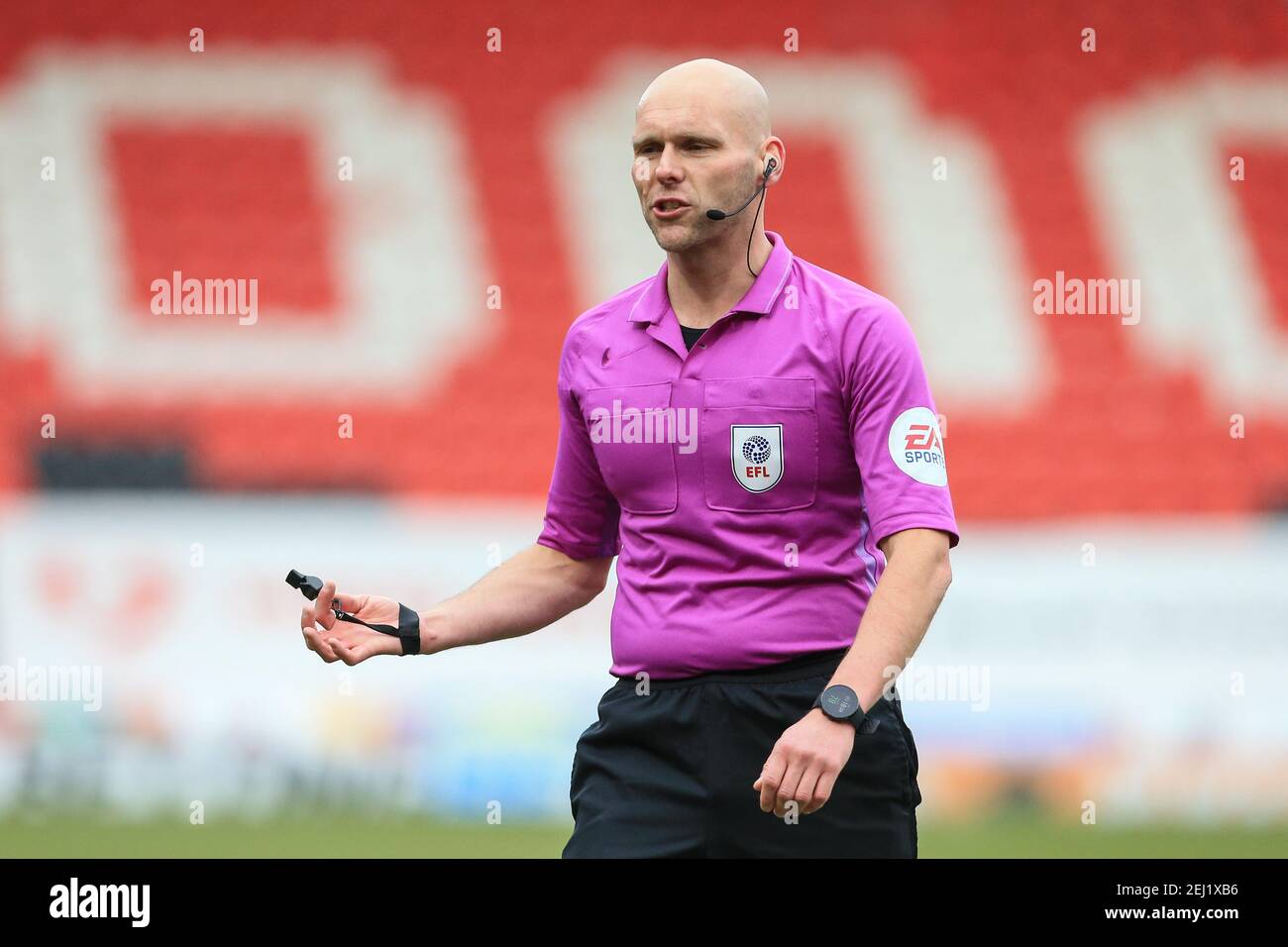 Doncaster, UK. 20th Feb, 2021. Referee Charles Breakspear during the ...