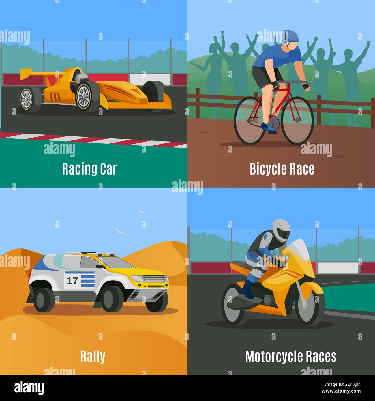 Racing flat 2x2 design concept with doodle style images of motor ...