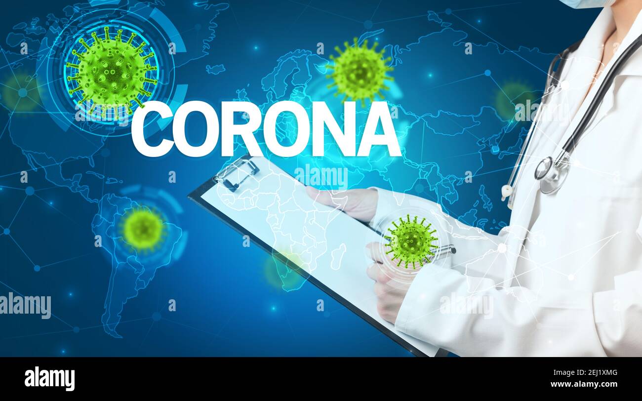 Doctor fills out medical record with CORONA inscription, virology ...