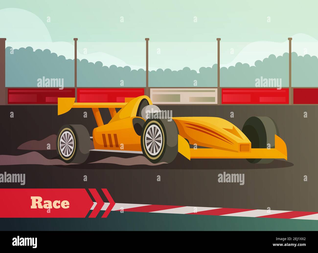 Racing flat background with images of fast racing car and driver on ...