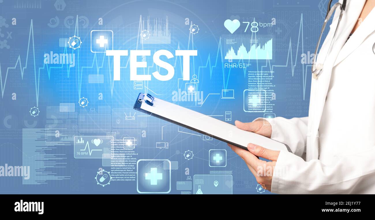 young doctor writing down notes with TEST inscription, healthcare ...