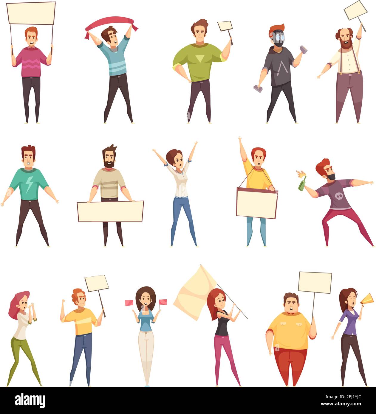 Protesting people decorative icons set of young men and women ...