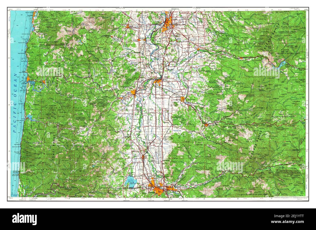 Salem, Oregon, map 1963, 1:250000, United States of America by Timeless ...