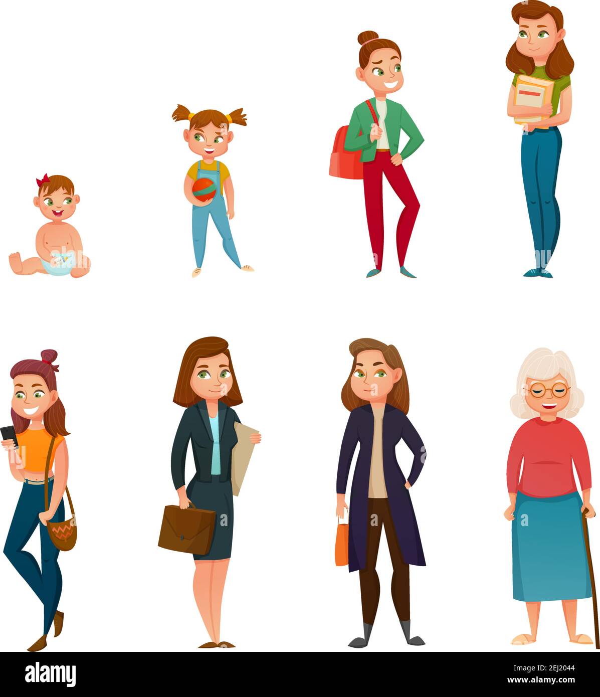 Woman life cycle from childhood to old age including school time, youth ...