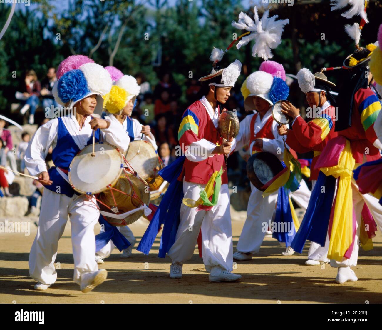 Asia,South Korea, Suwon, Korean Folk Village,Traditional Farmers Dance ...