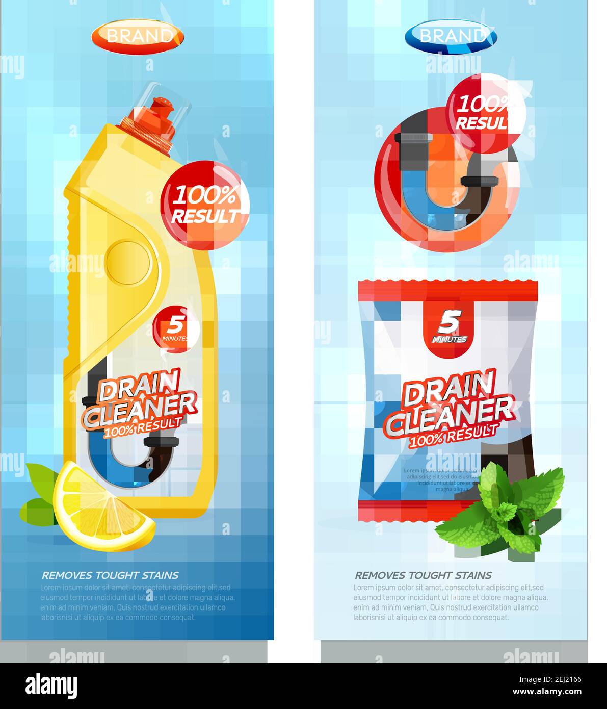 Drain cleaner vertical advertising banners set with realistic images of ...