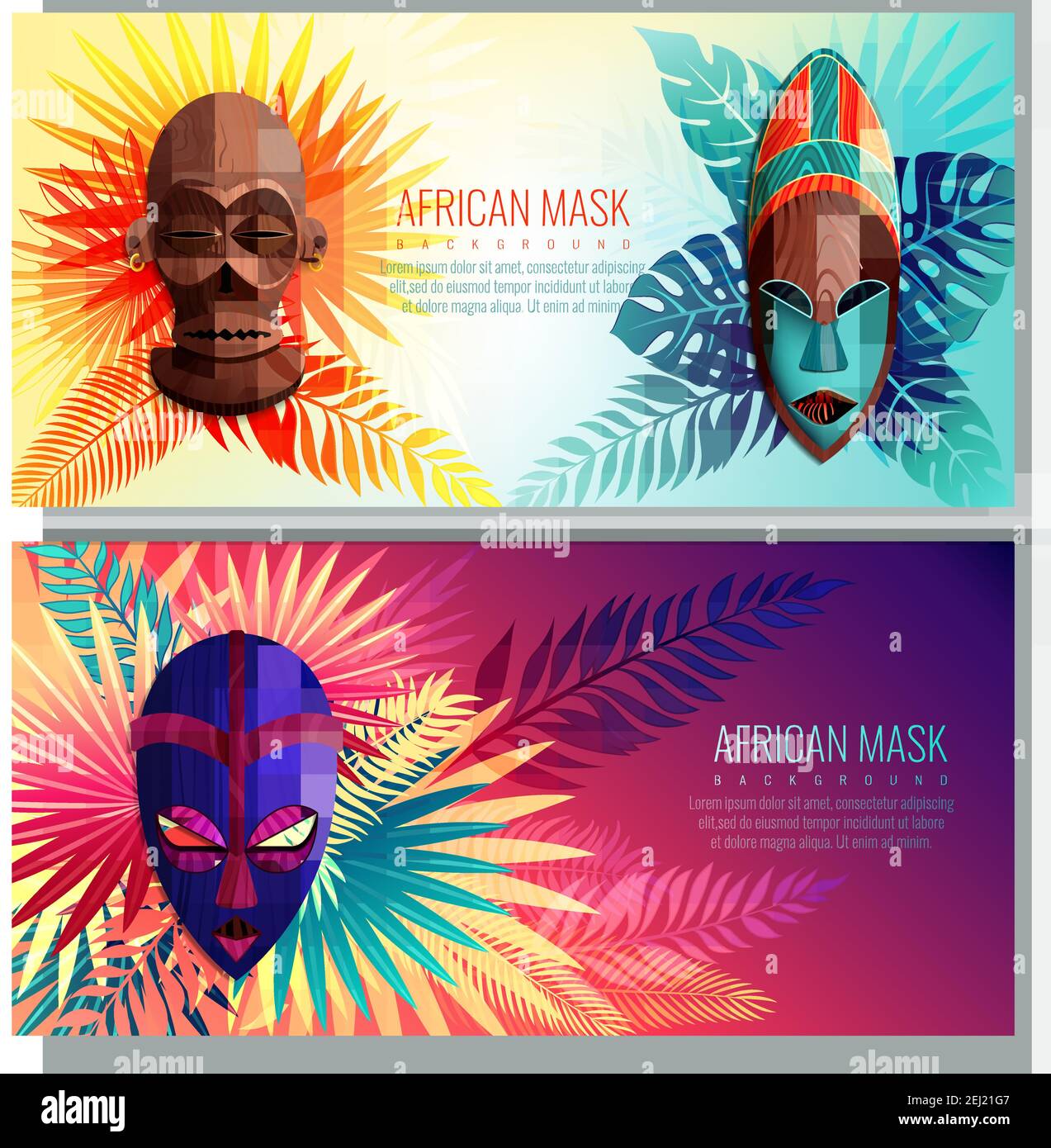 African horizontal banners set with colourful images of ethnic festive ...