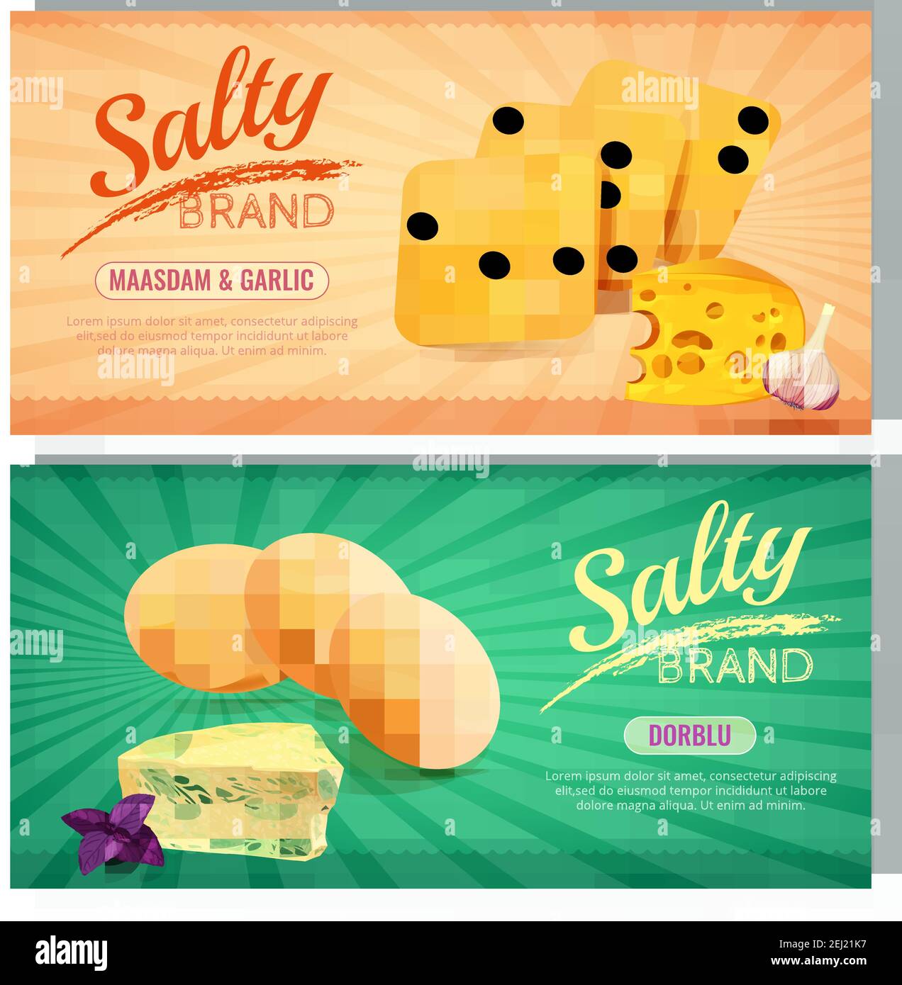 Salty snacks horizontal banners set of two ads with realistic cookies ...