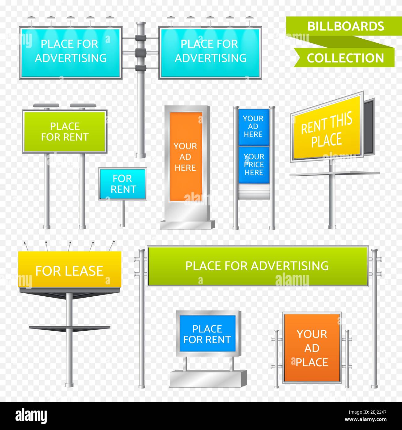 Colorful rectangular billboards collection for outside street ...