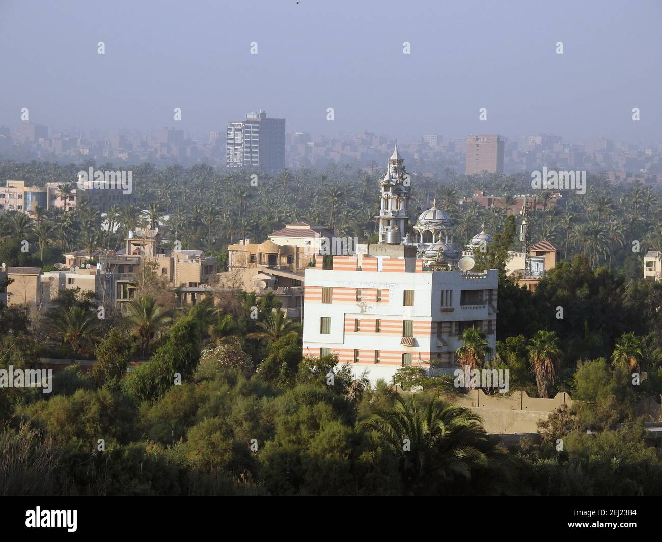 Aerial view of Giza Egypt with fields at the country side and modern ...
