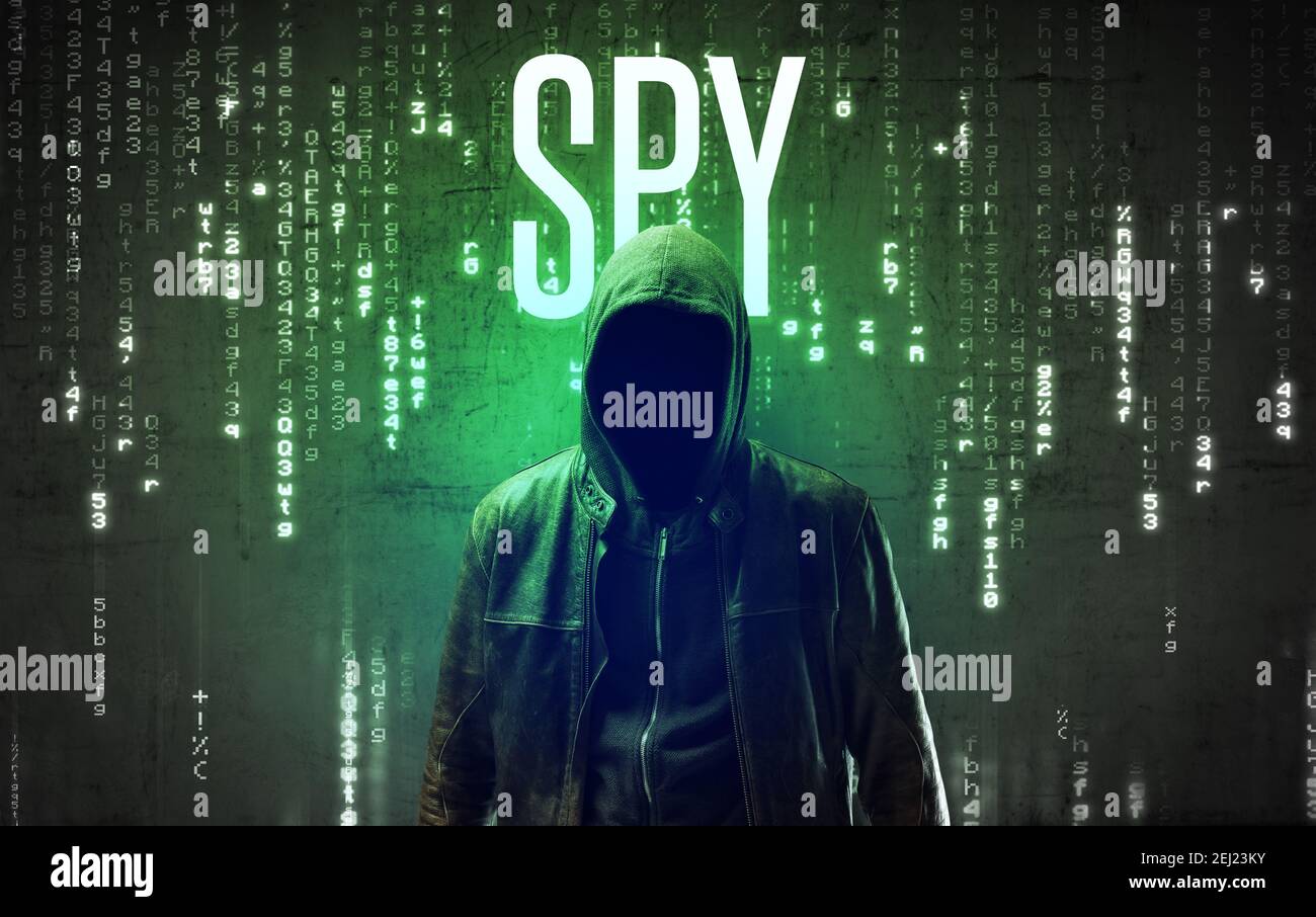 Faceless hacker with SPY inscription, hacking concept Stock Photo - Alamy