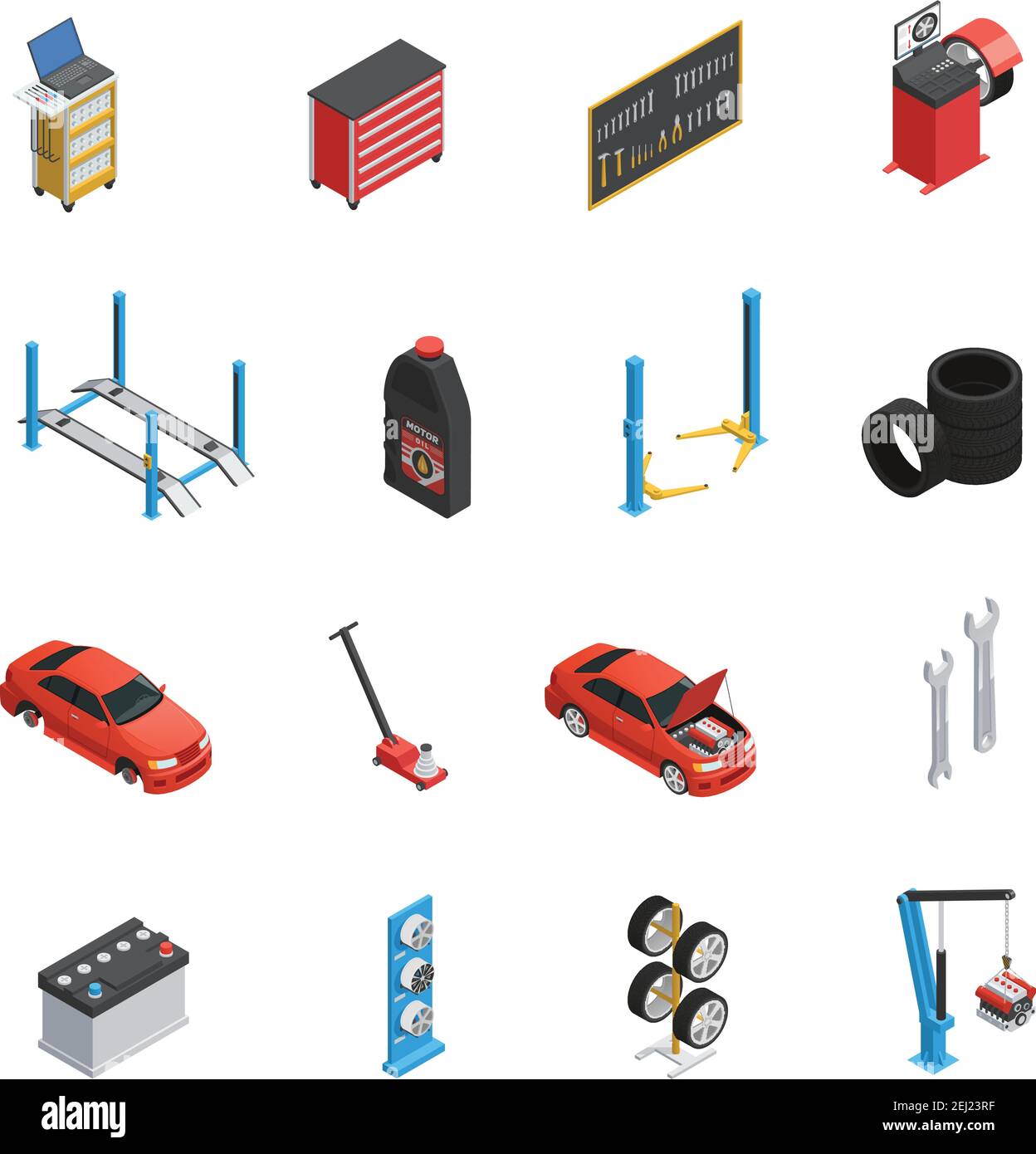 Car maintenance autoservice isometric icons set with garage equipment ...