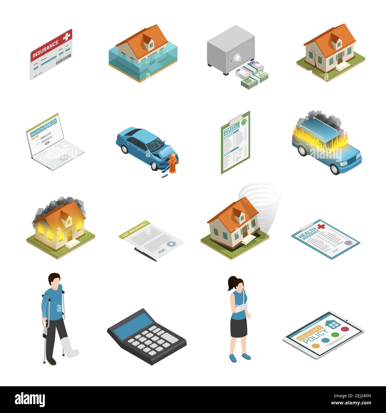 Insurance policy protection elements isometric icons collection with ...