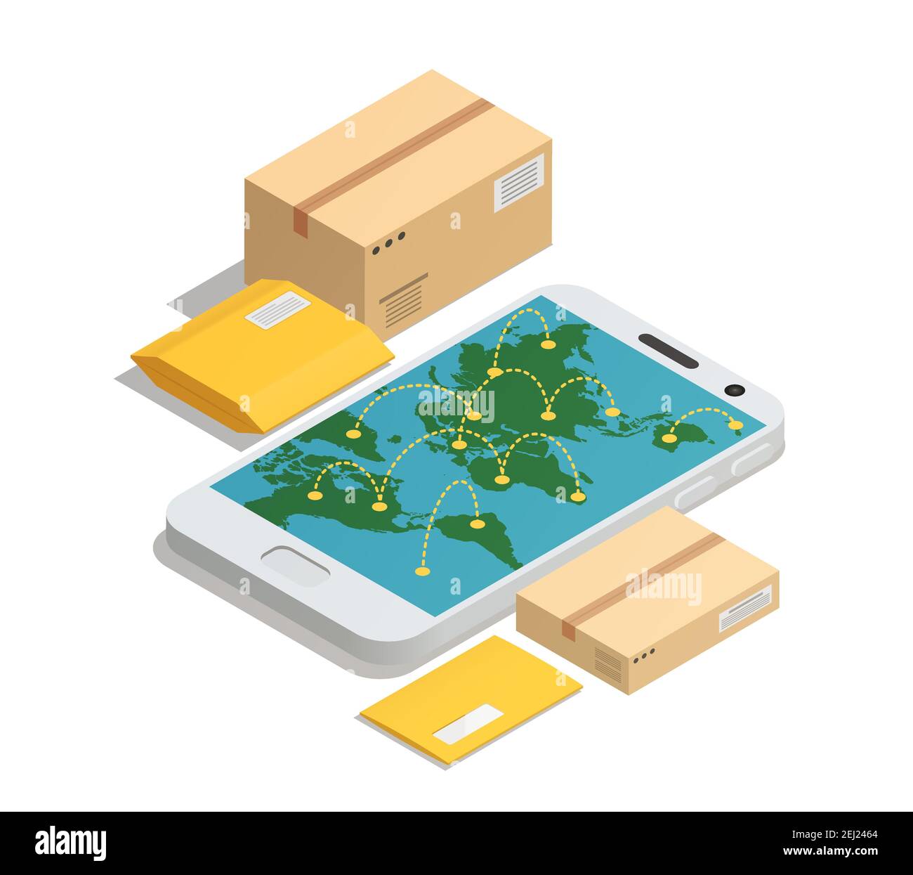 International postal mail delivery service isometric composition with ...