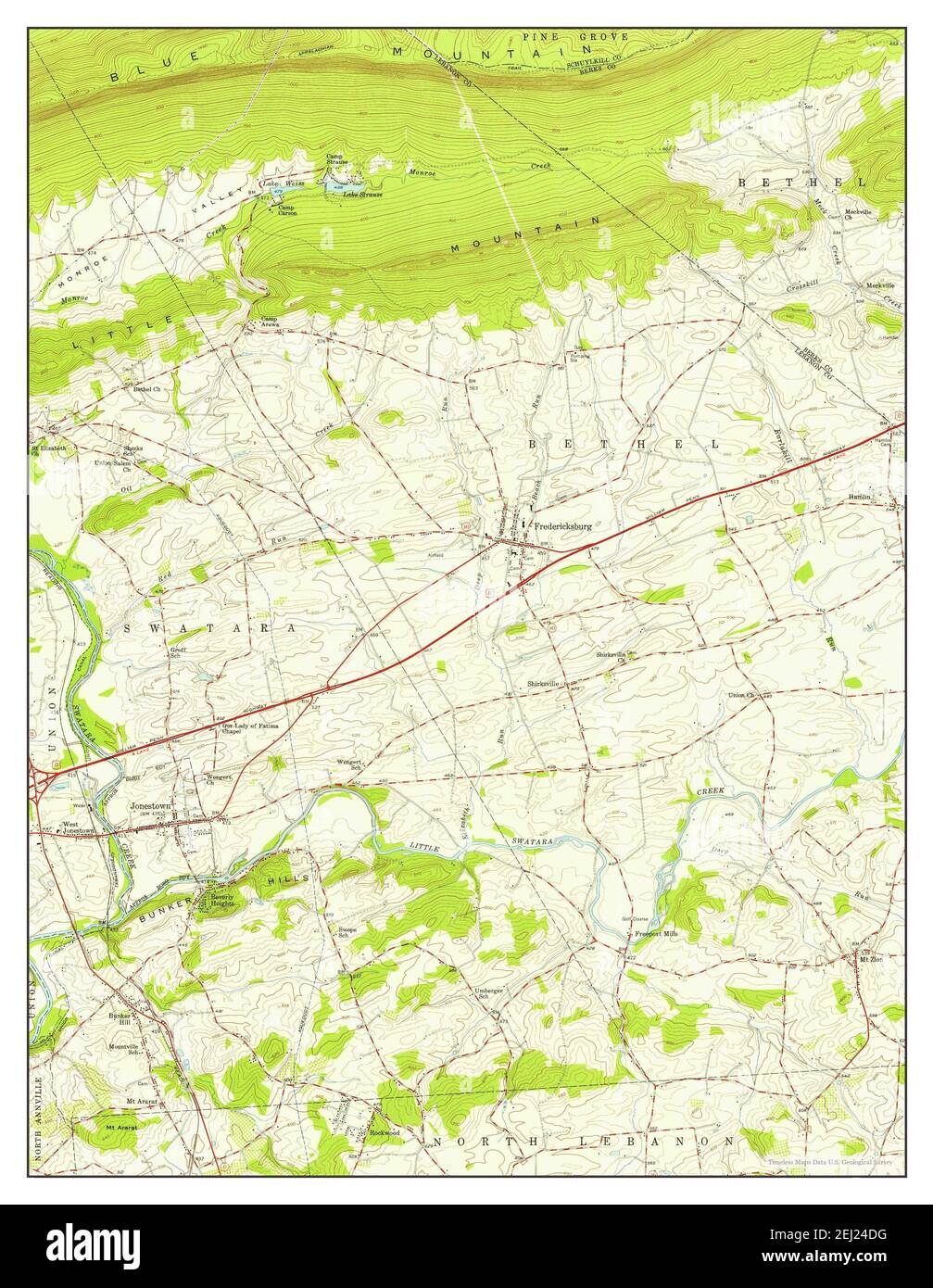 Fredericksburg, Pennsylvania, map 1955, 1:24000, United States of ...
